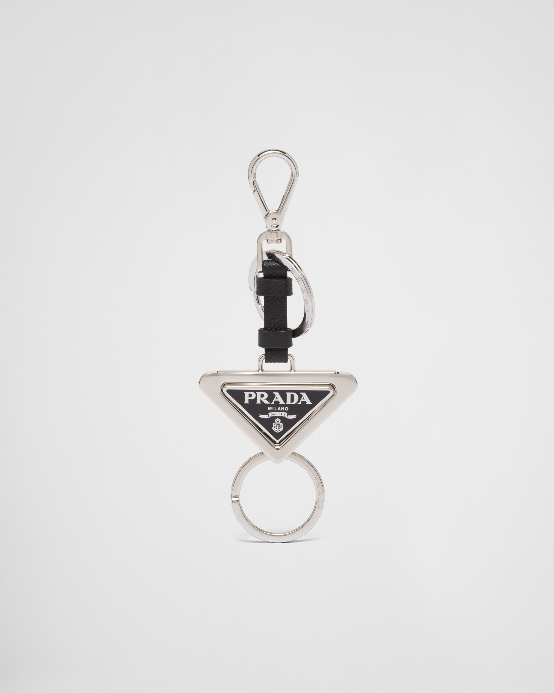 Steel/black Dividable Leather And Metal Keychain | PRADA