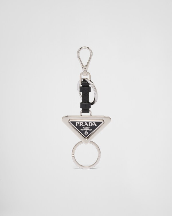 Steel/black Dividable Leather And Metal Keychain | PRADA