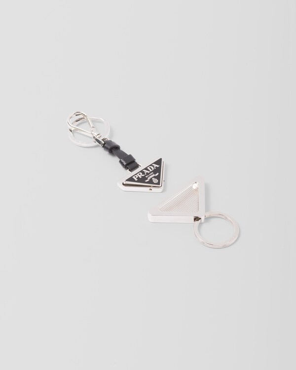 Steel/black Dividable Leather And Metal Keychain | PRADA