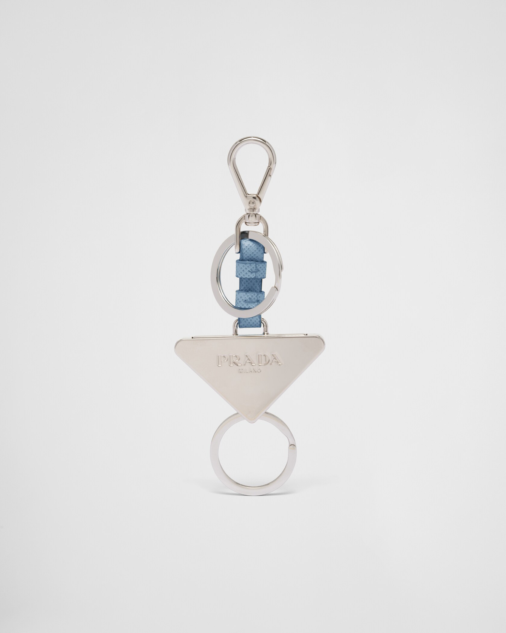 Steel/sky Blue Dividable Leather And Metal Keychain | PRADA