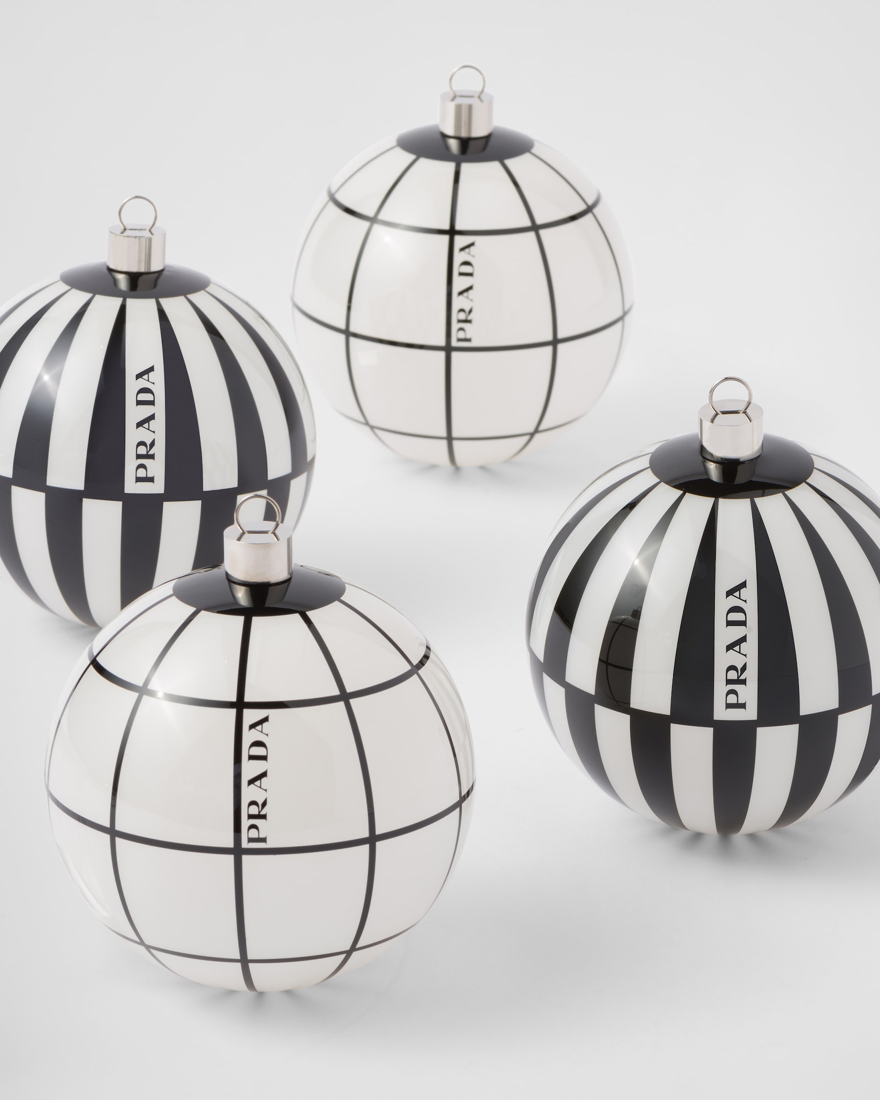 White/black Glass Christmas Ornament Set | PRADA