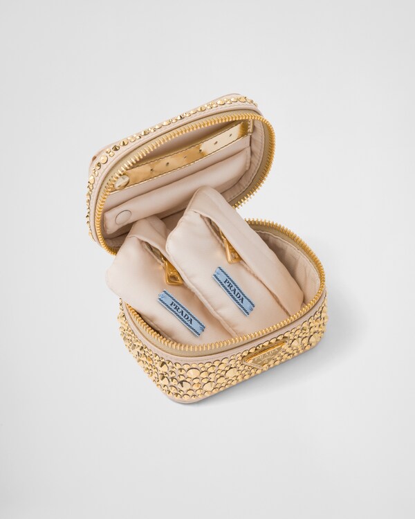 Platinum Satin Jewelry Beauty Case With Crystals | PRADA