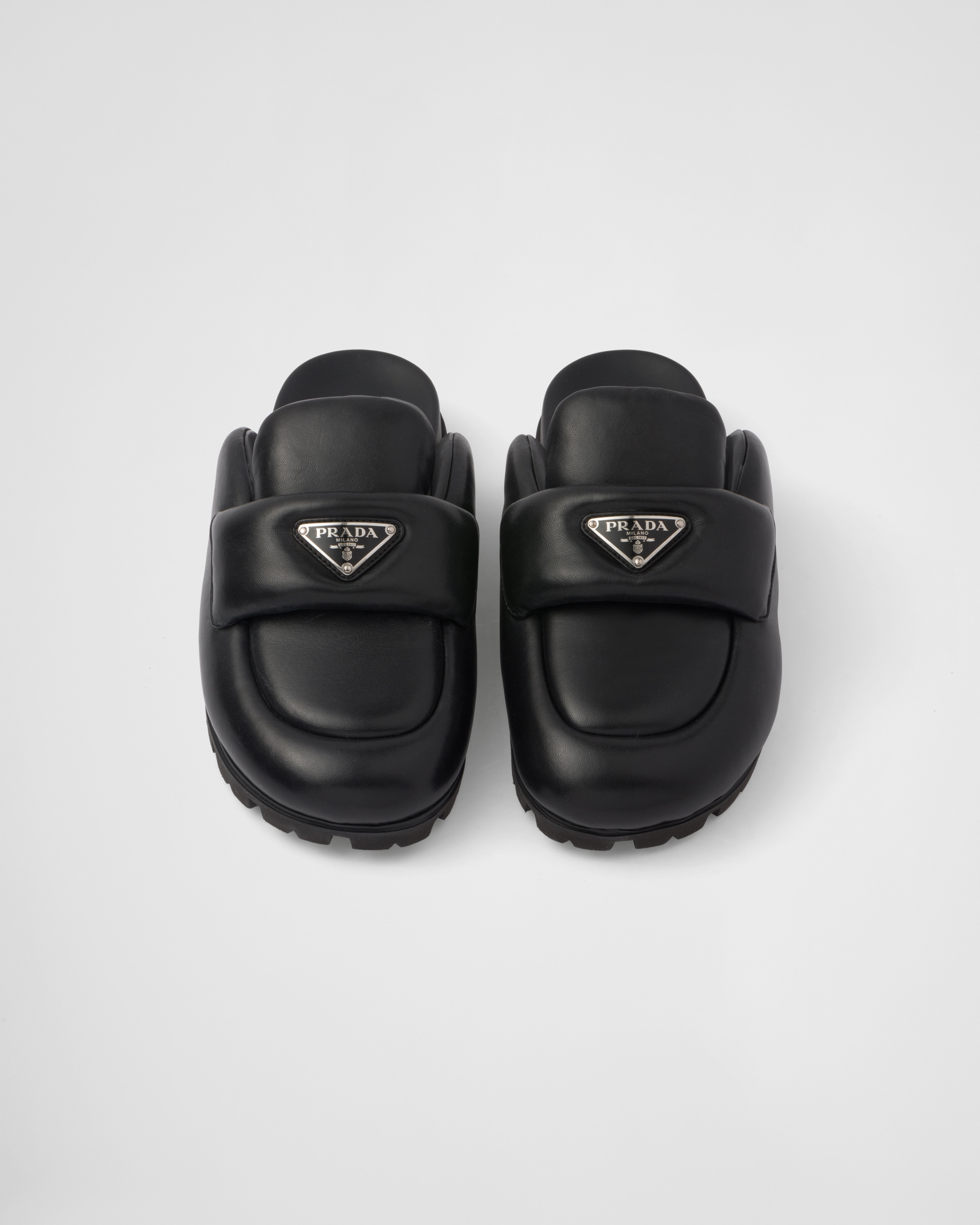 Black Soft padded nappa leather sabots | Prada