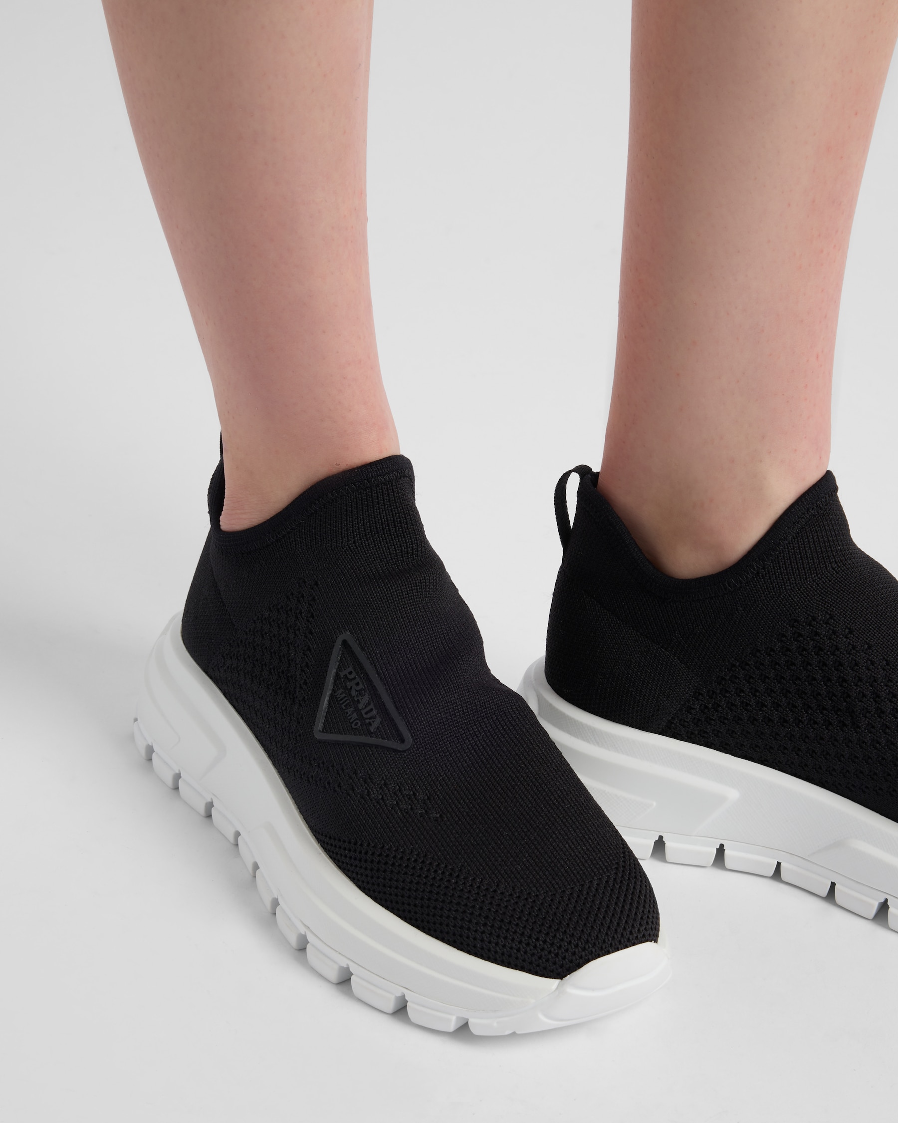 Black Stretch Knit Sock Sneakers | PRADA
