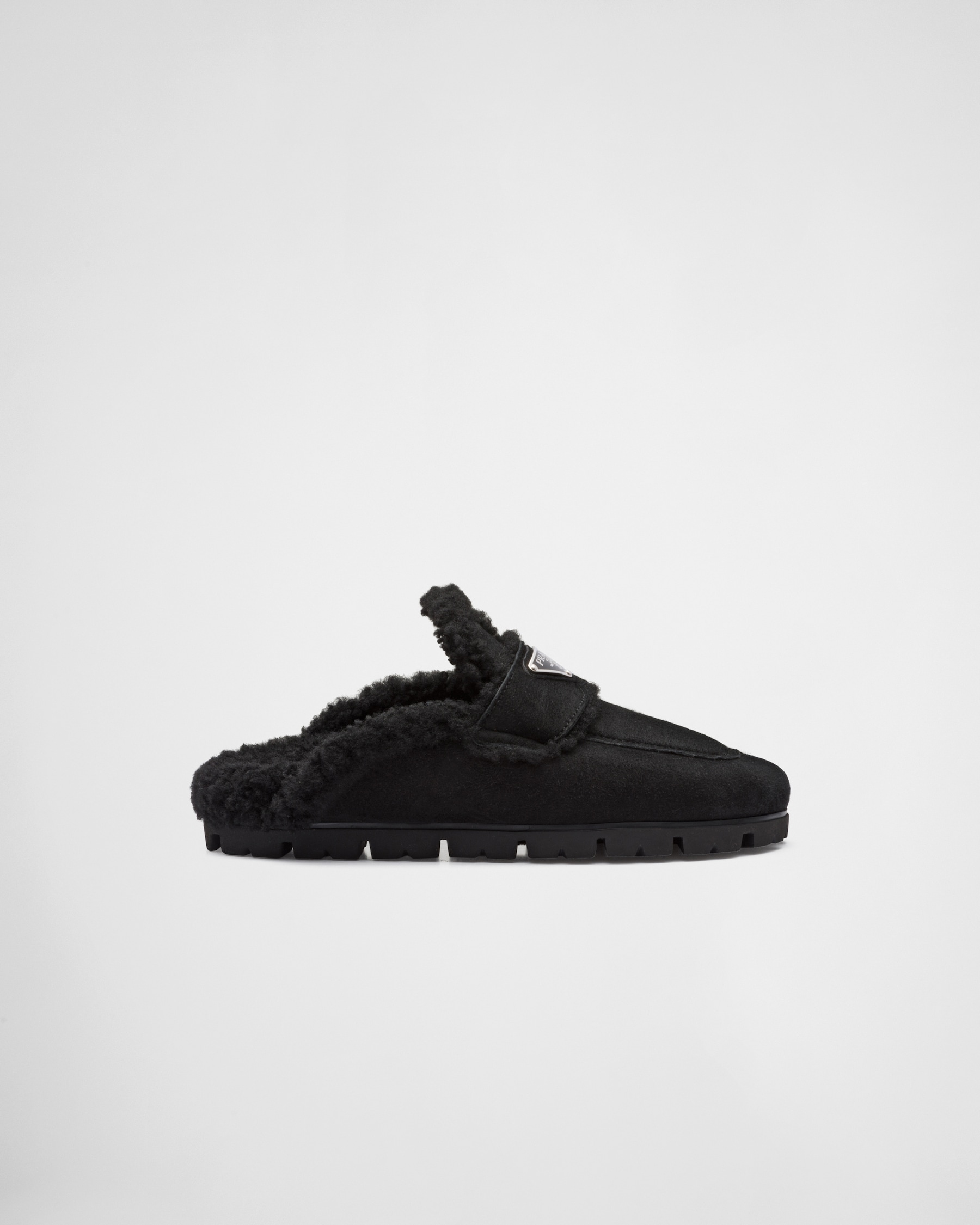 Black Shearling Slippers | PRADA