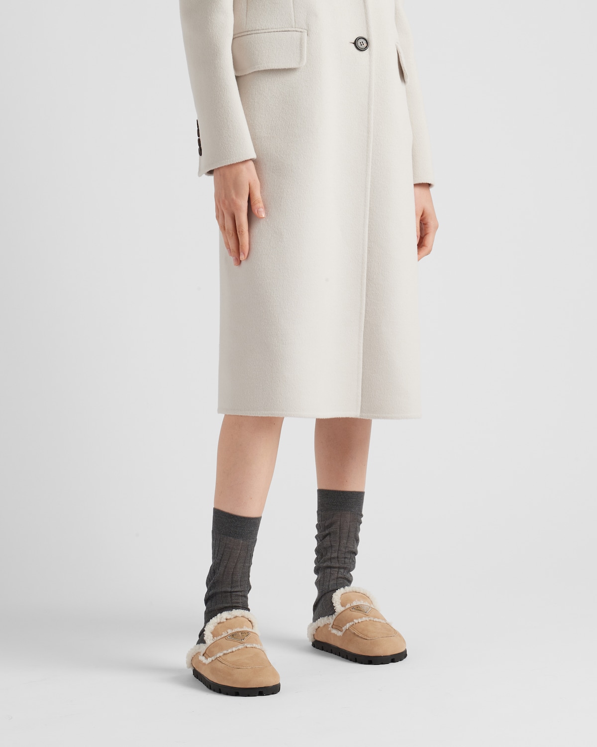 Ecru Shearling Slippers | PRADA