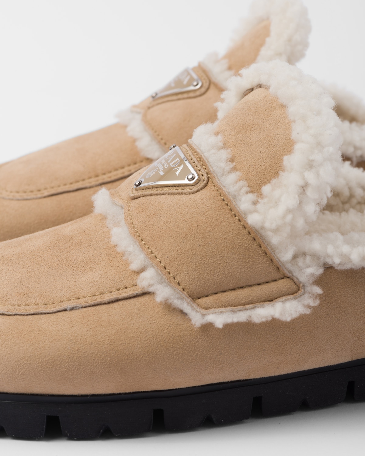 Ecru Shearling Slippers | PRADA