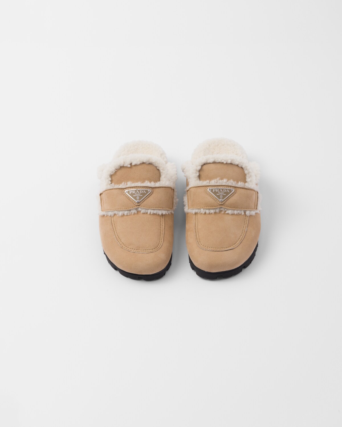 Ecru Shearling Slippers | PRADA