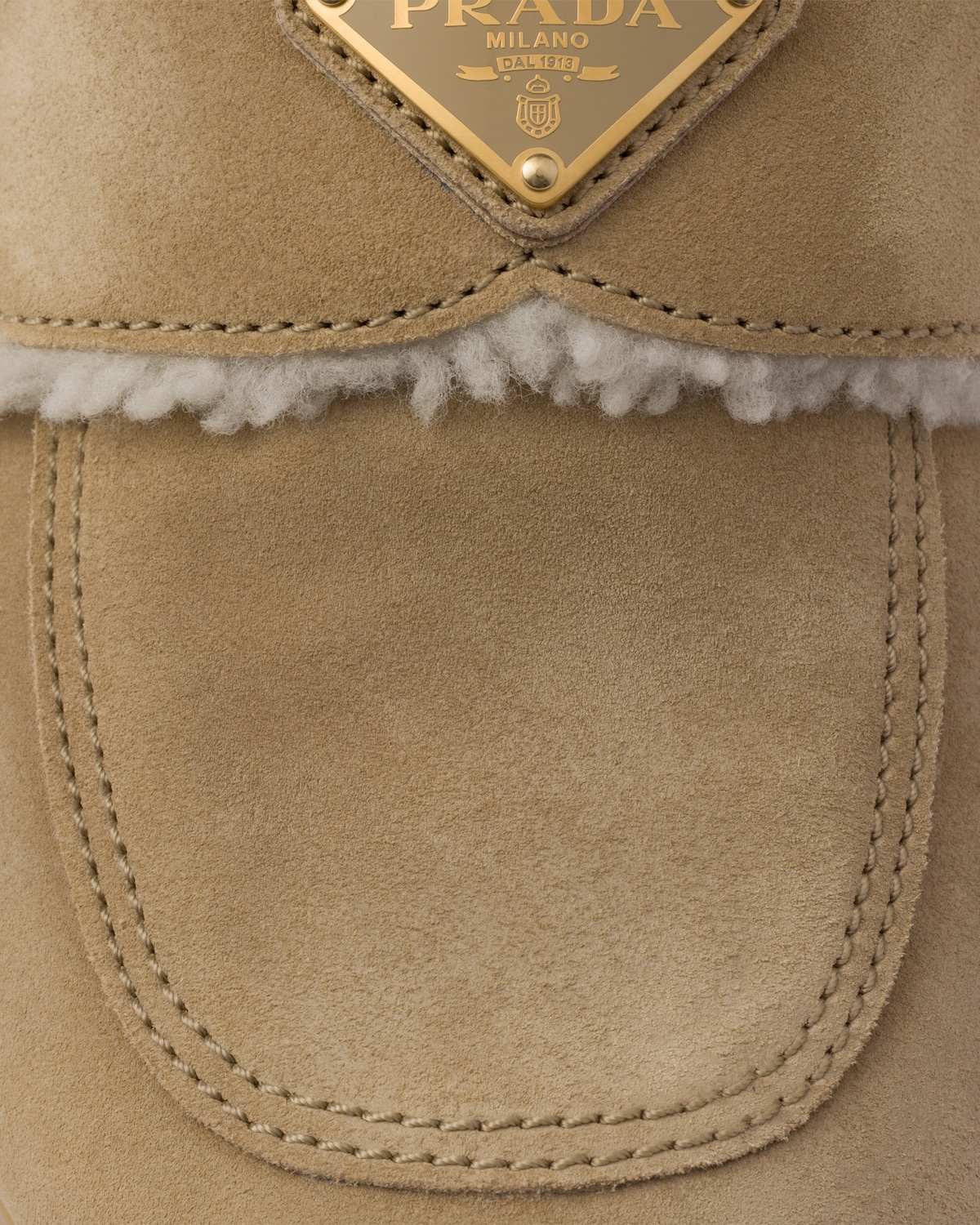 Ecru Suede And Shearling Slippers | PRADA