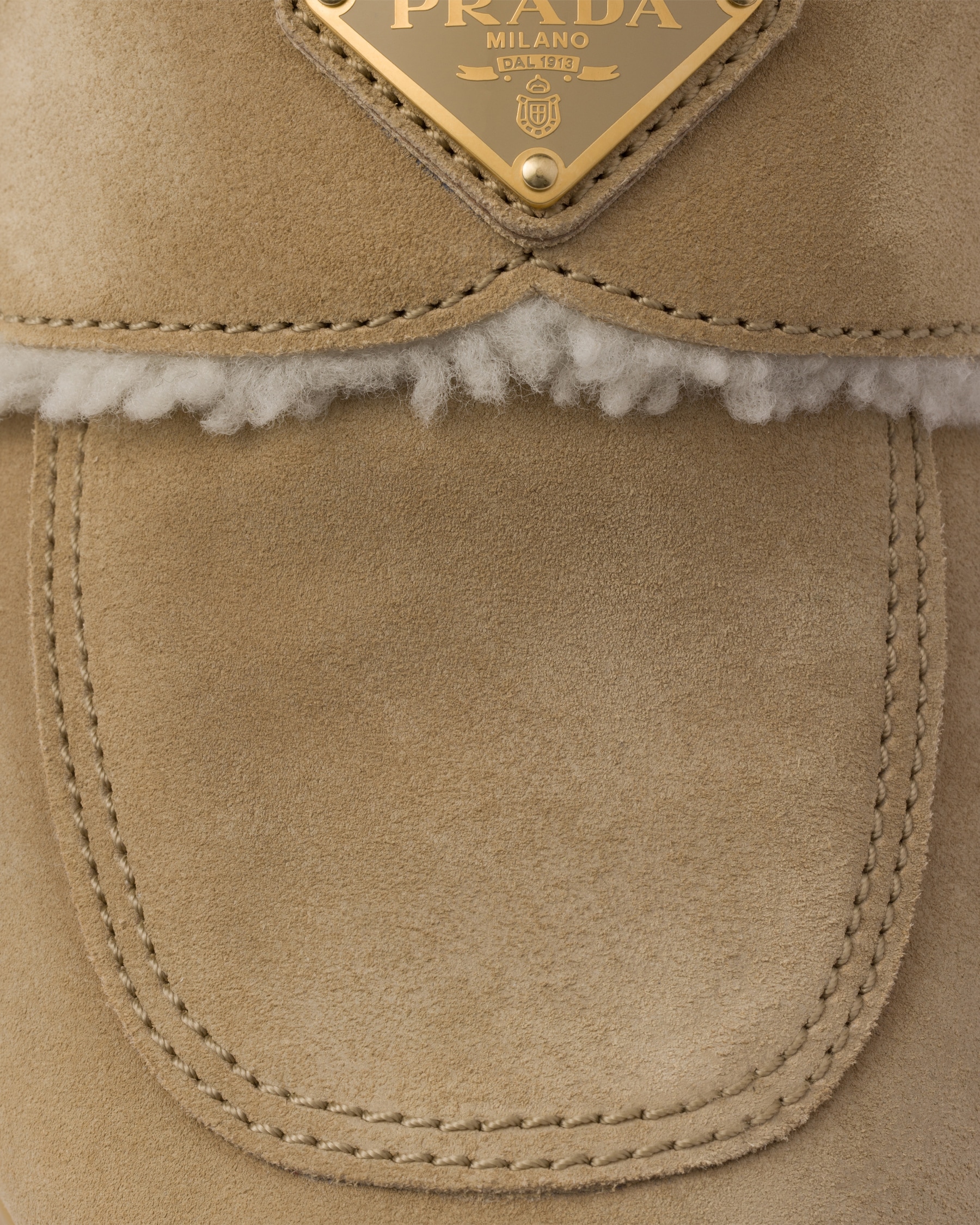 Ecru Suede And Shearling Slippers | PRADA