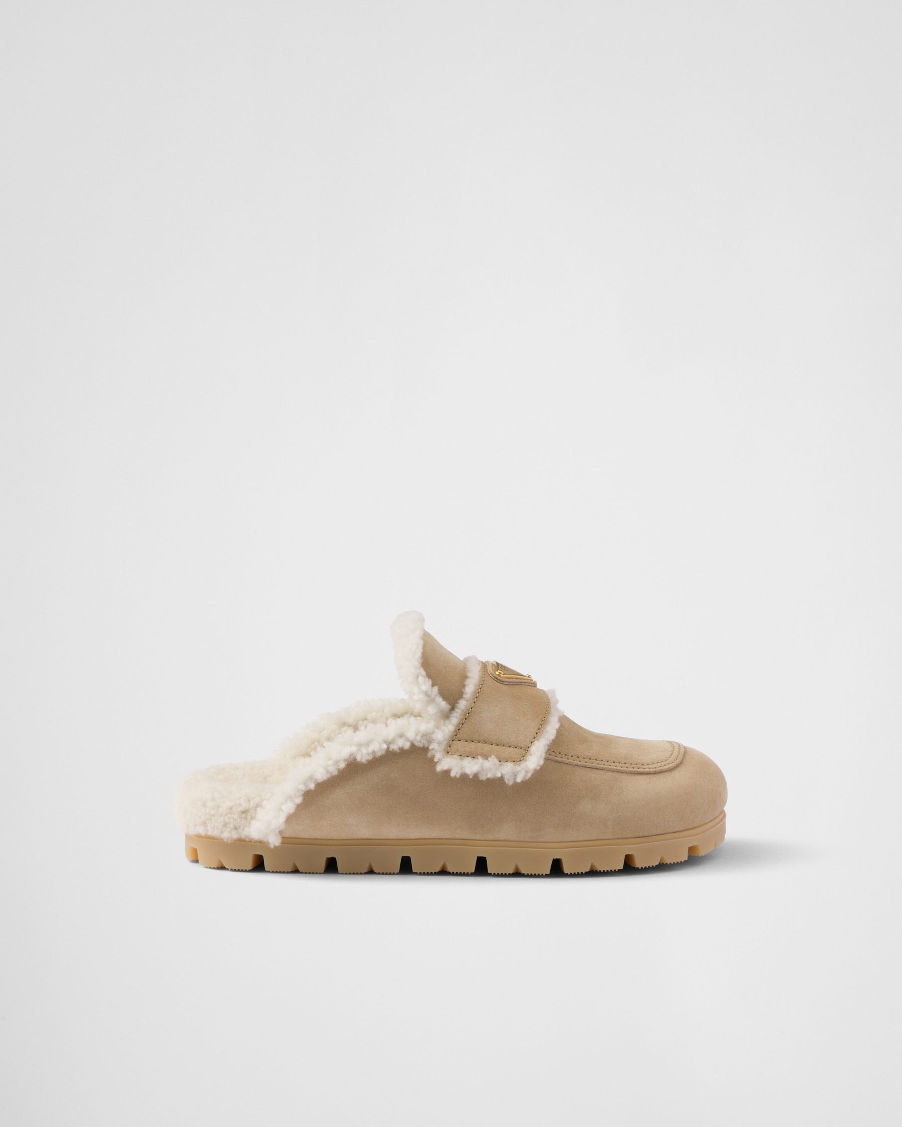 Ecru Suede And Shearling Slippers | PRADA