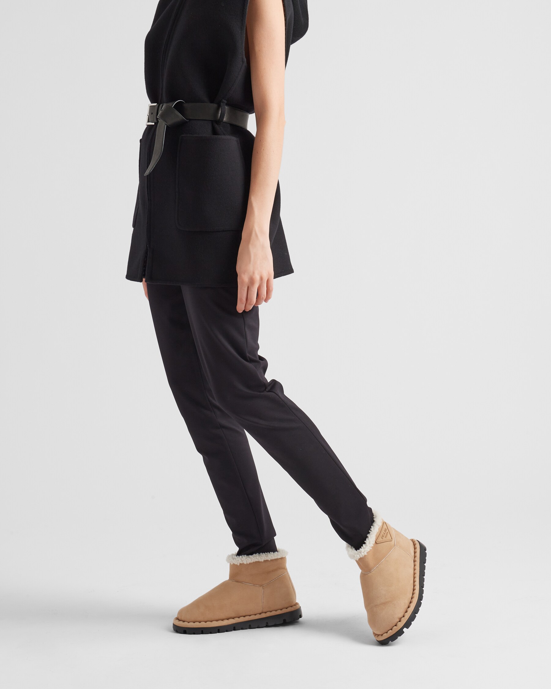 Ecru Shearling Booties | PRADA