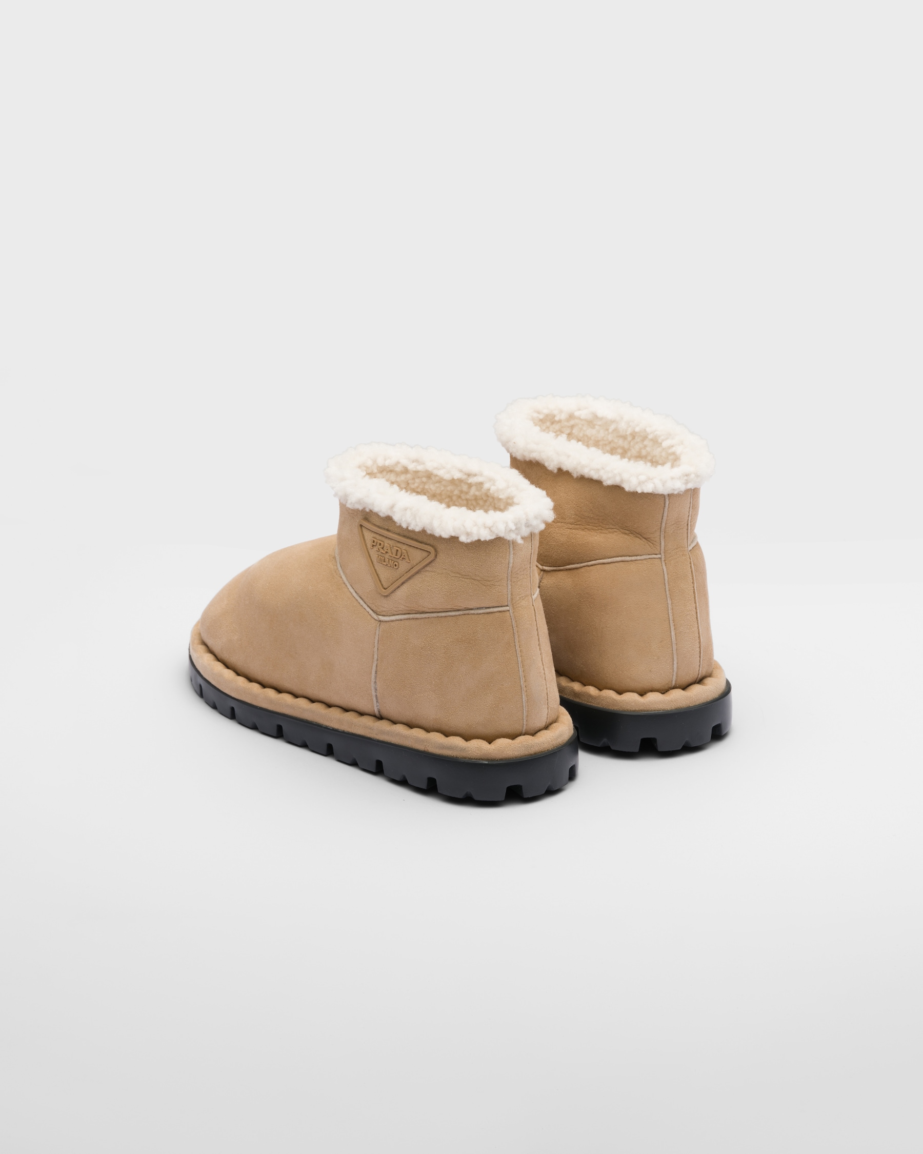 Ecru Shearling Booties | PRADA