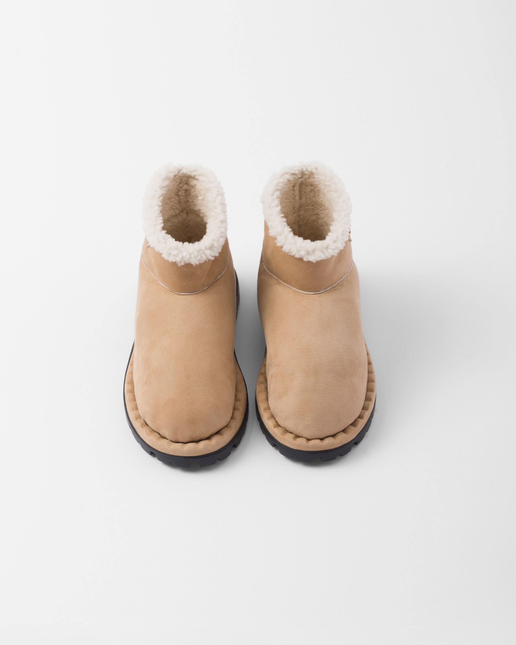 Ecru Shearling Booties | PRADA