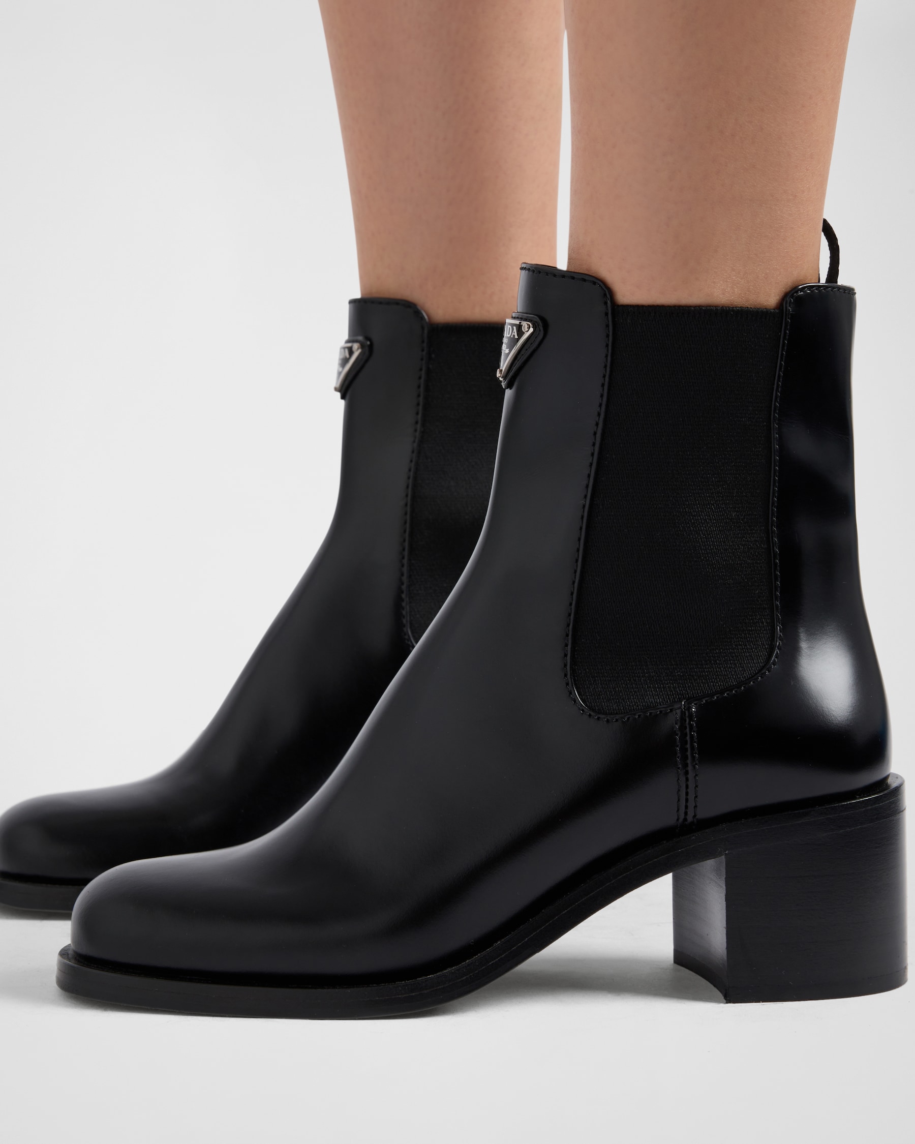 Black Brushed Leather Booties | PRADA