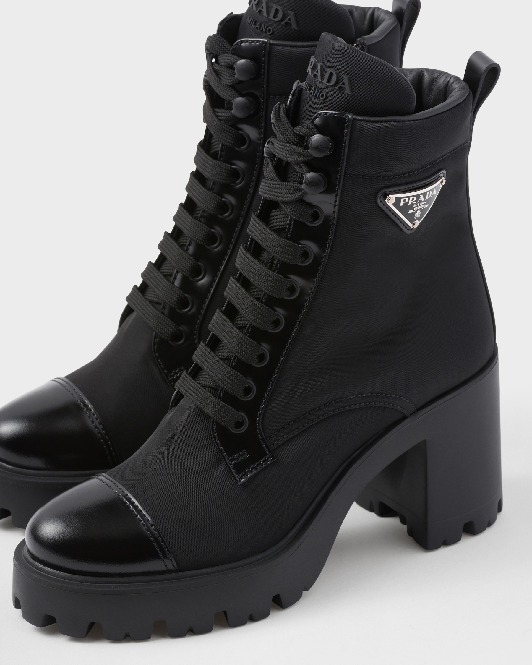 Black Re-nylon And Leather Booties | PRADA