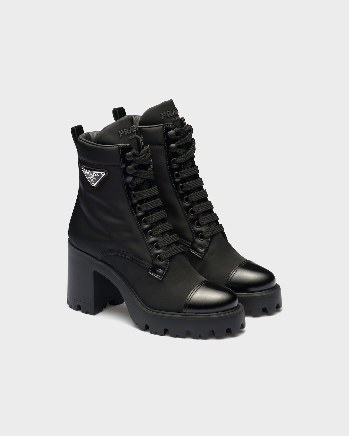 Black Re-nylon And Leather Booties | PRADA
