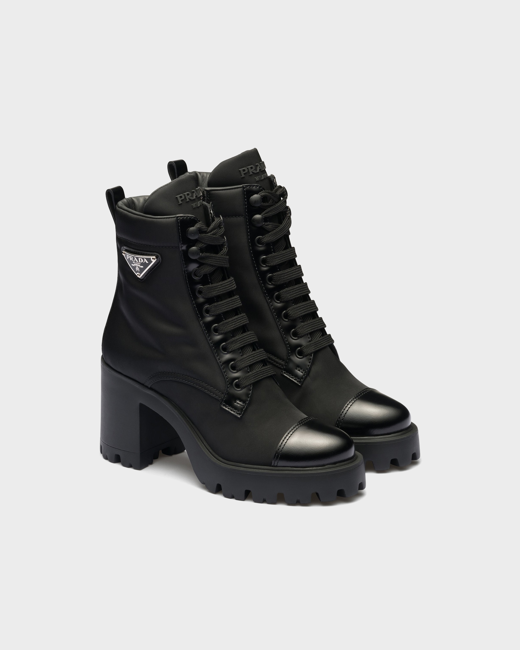 Black Re-nylon And Leather Booties | PRADA