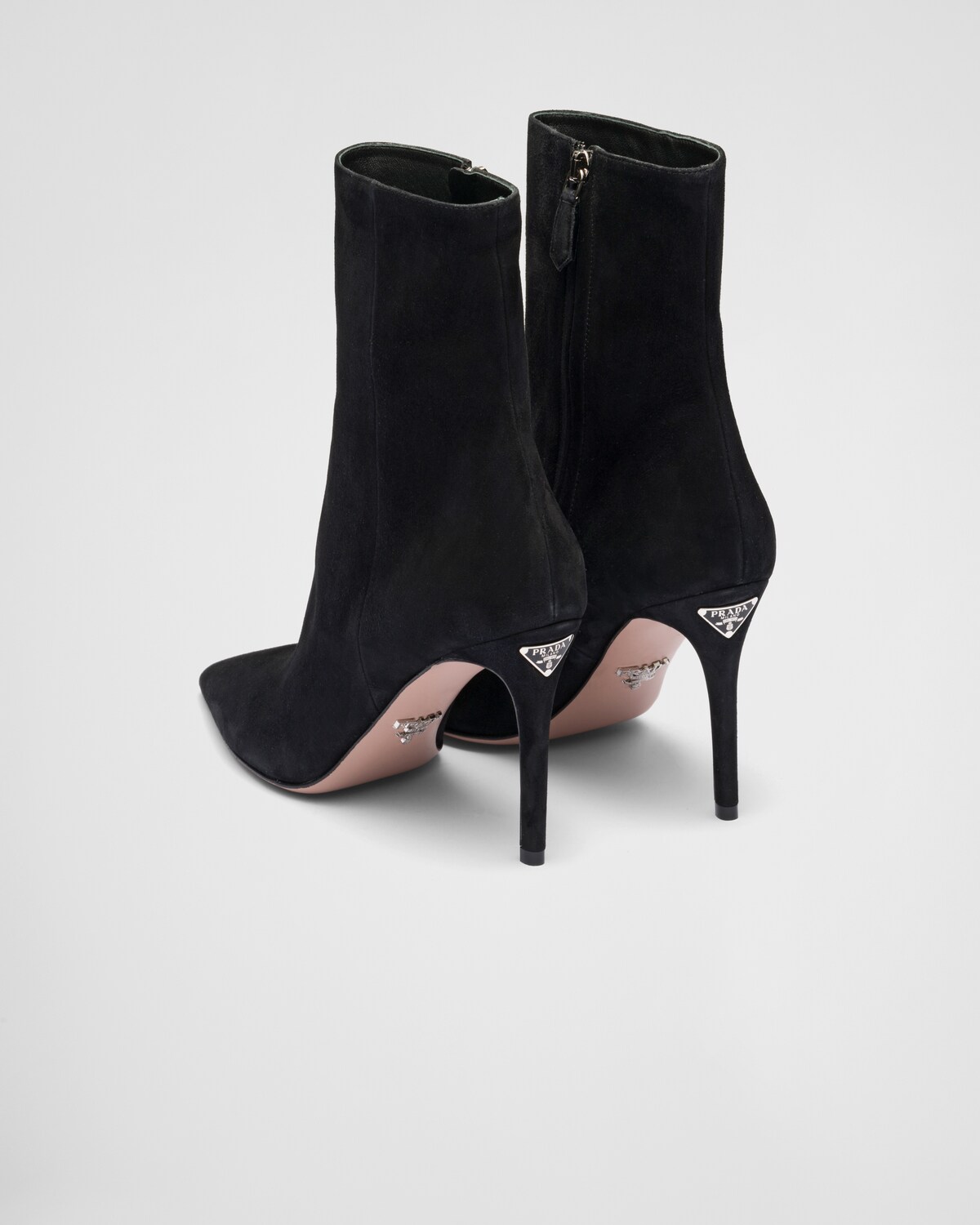 Black High-heeled Suede Booties | PRADA