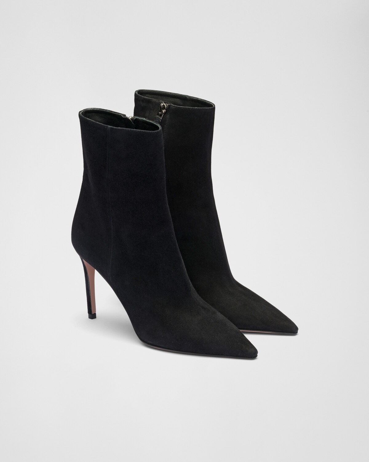 Black High-heeled Suede Booties | PRADA