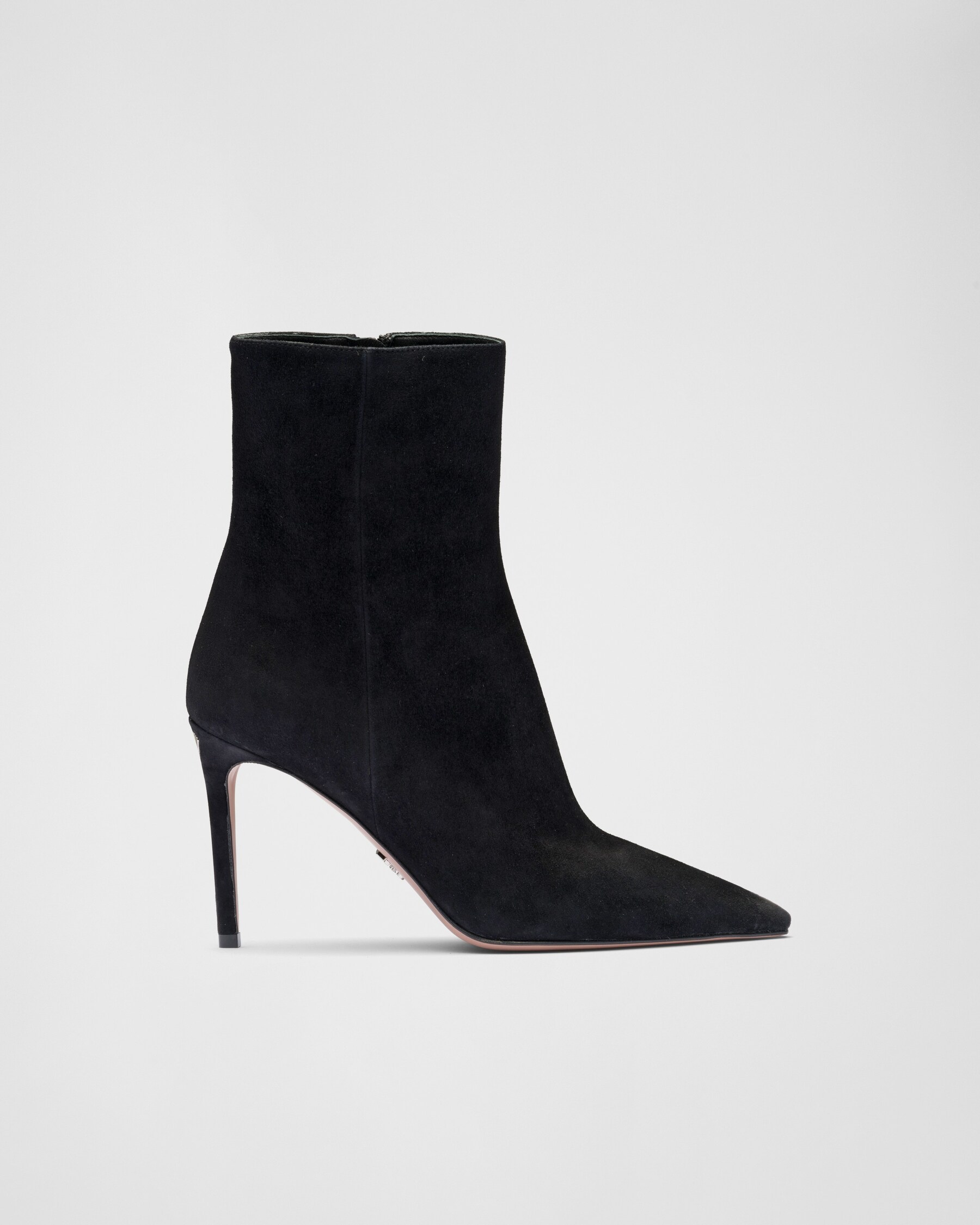 Black High-heeled Suede Booties | PRADA