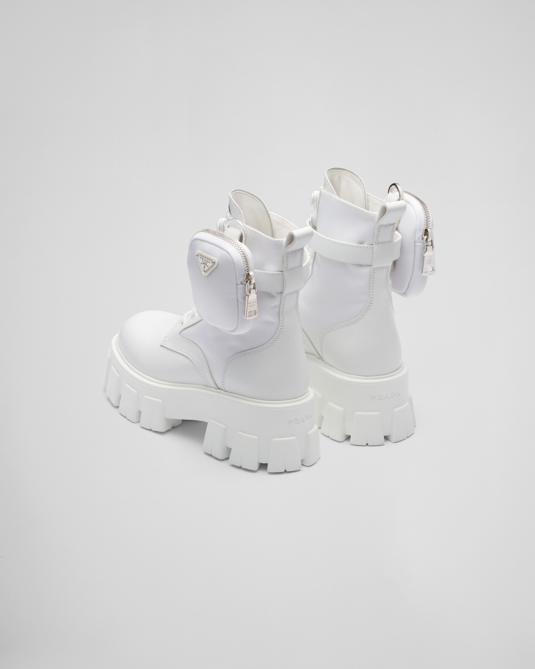 Bottes Monolith En Cuir Et Nylon Blanc | PRADA