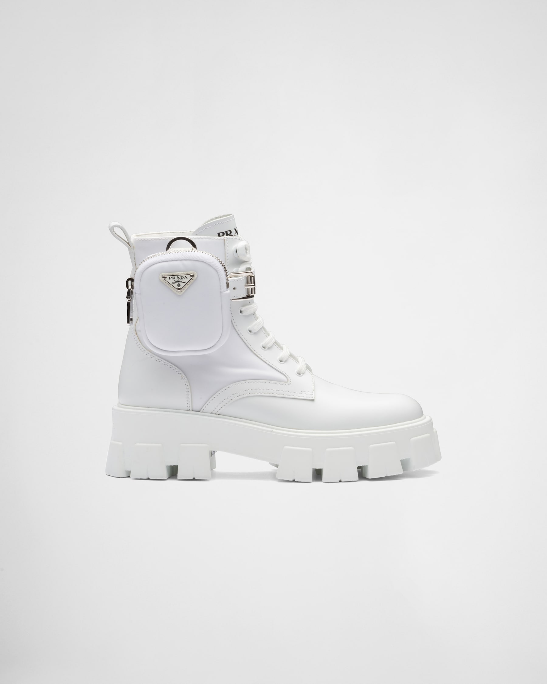 White Monolith Leather And Re-nylon Boots With Pouch | PRADA