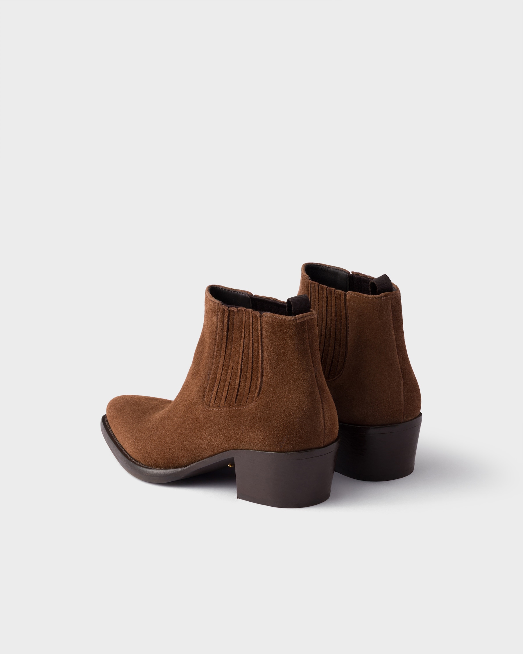 Cocoa Brown Suede Booties | PRADA - United States