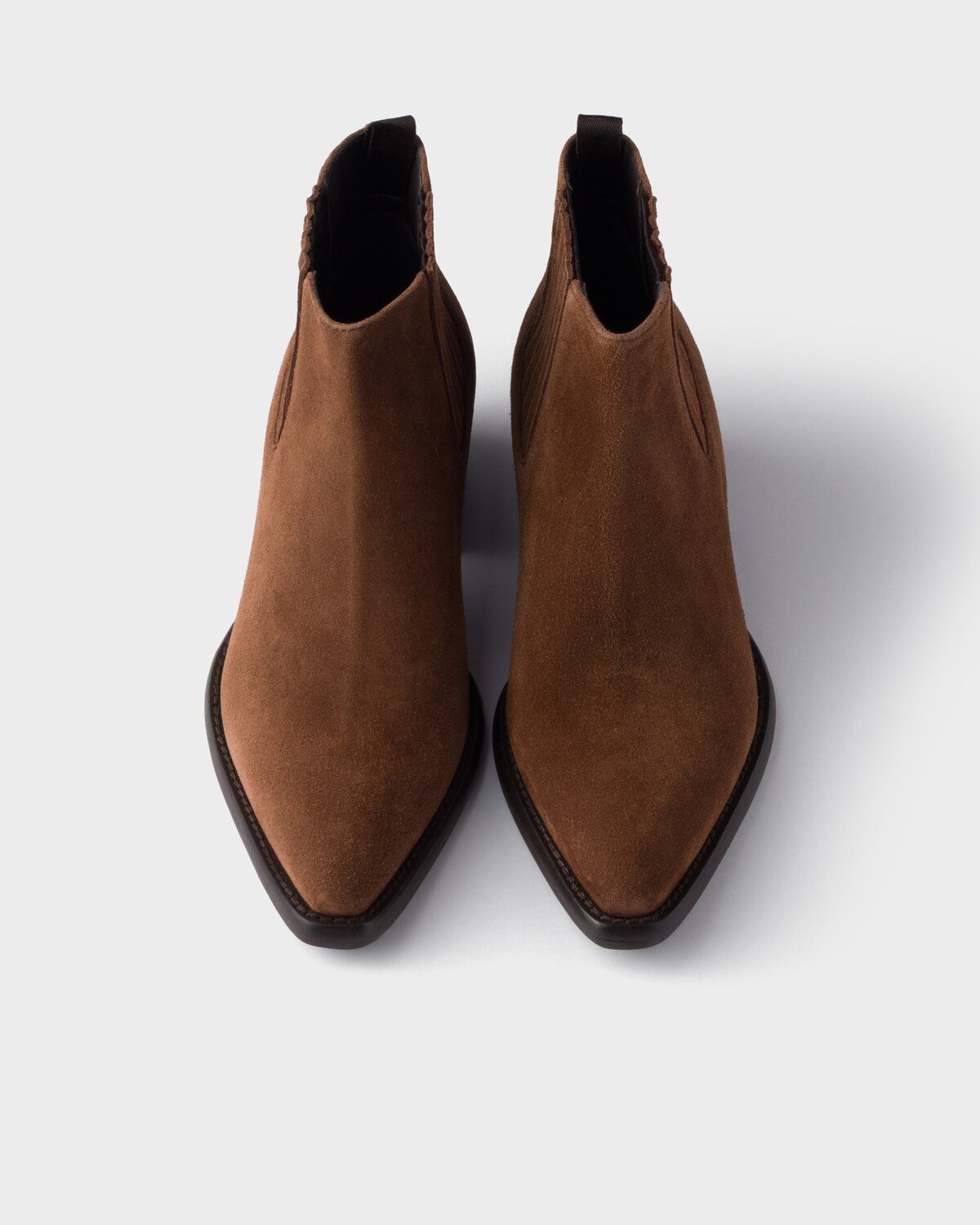 Cocoa Brown Suede Booties | PRADA - United States