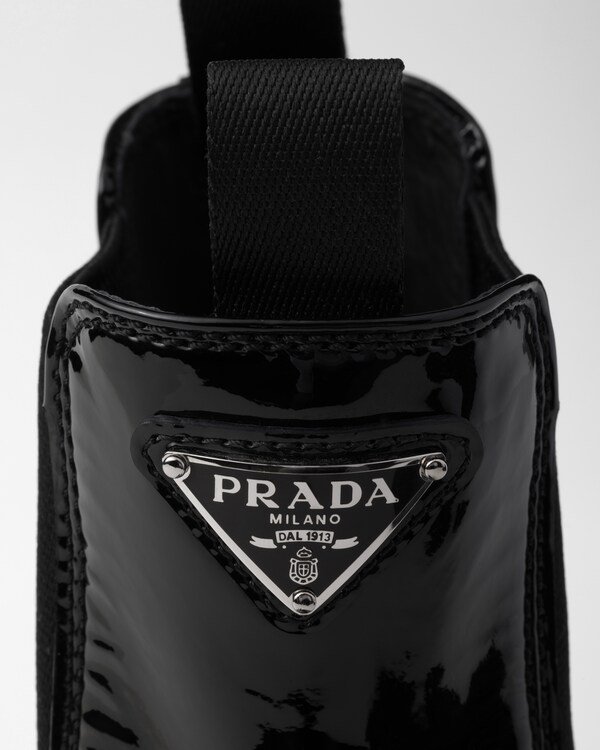 Black Monolith Patent Leather Booties | PRADA