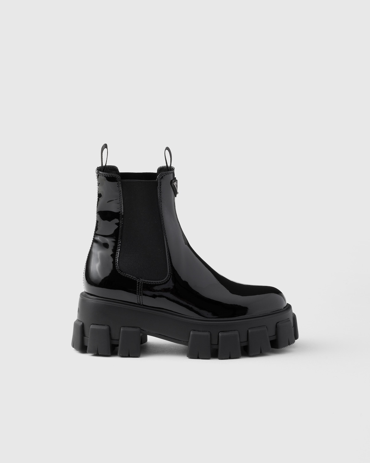 Black Monolith Patent Leather Booties | PRADA