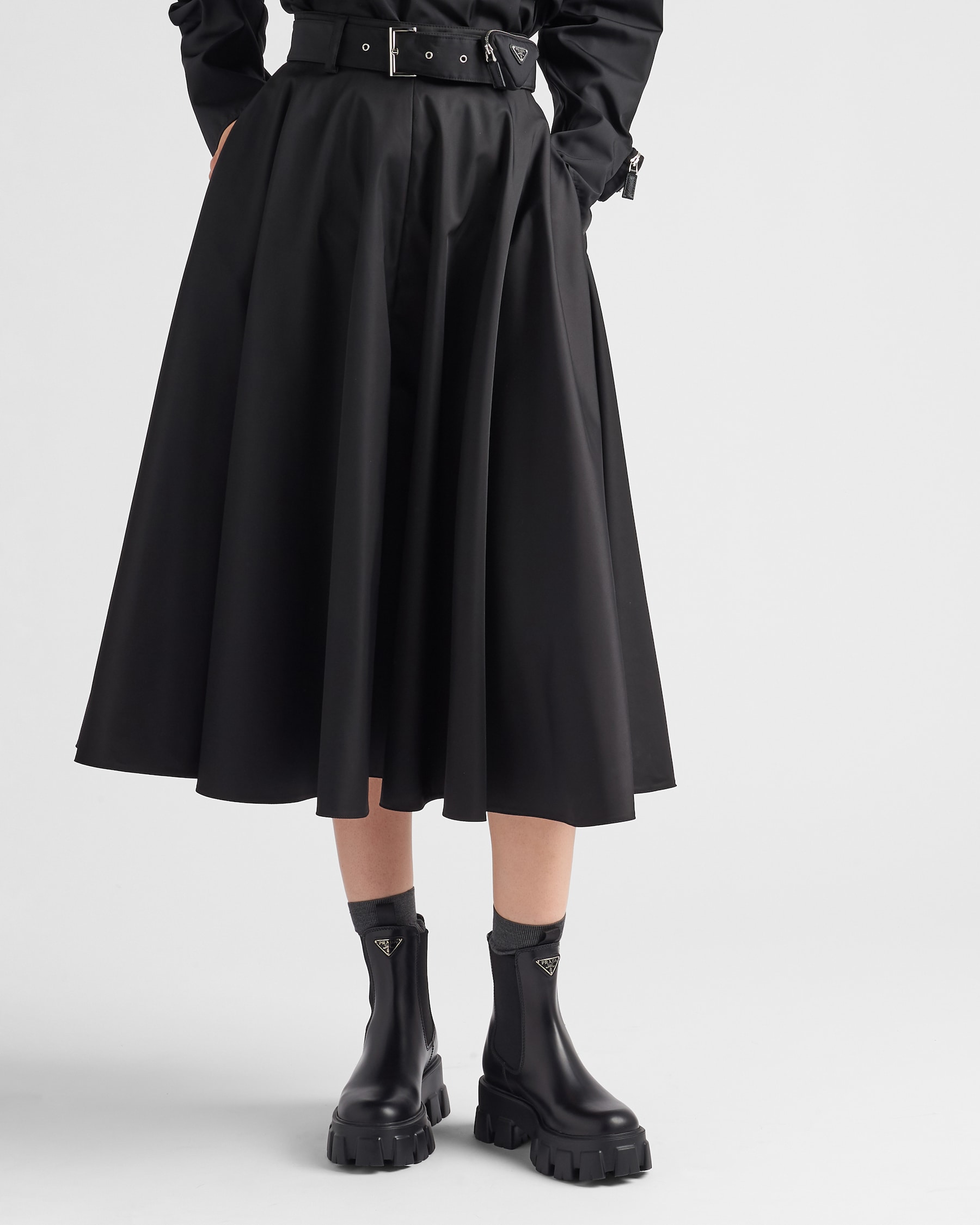 Black Monolith Brushed Leather Booties | PRADA