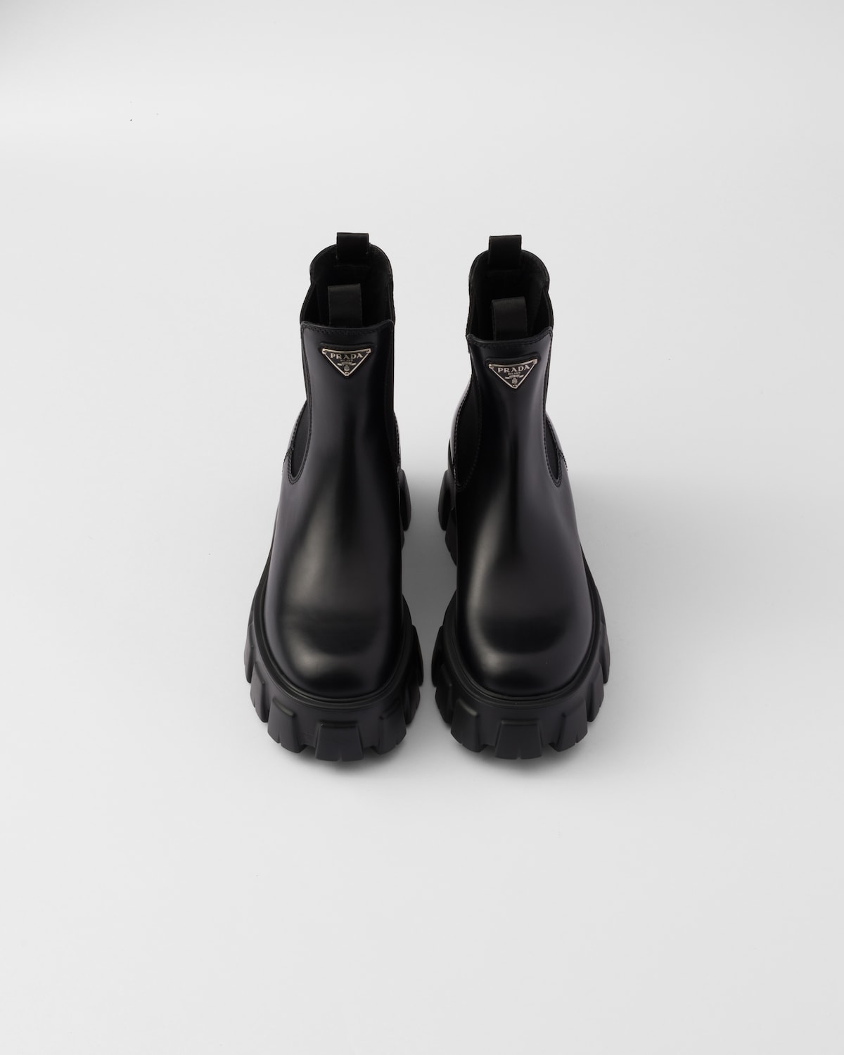 Black Monolith Brushed Leather Booties | PRADA