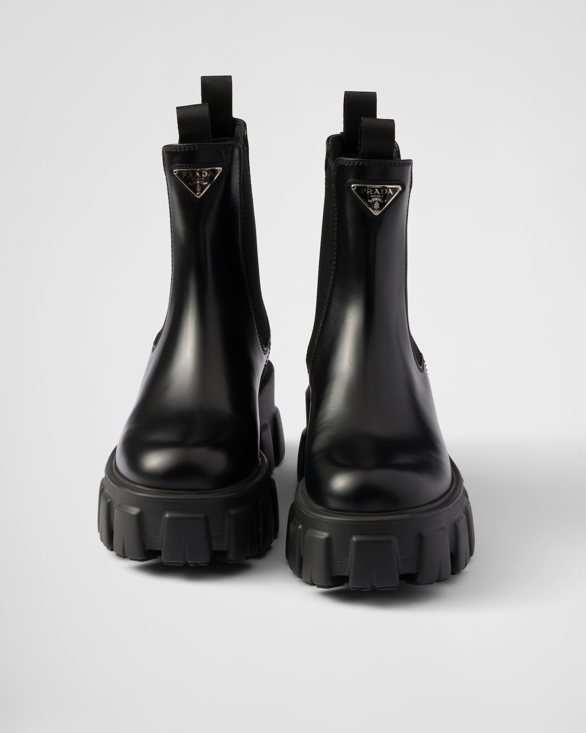 Black Monolith Brushed Leather Chelsea Boots | PRADA