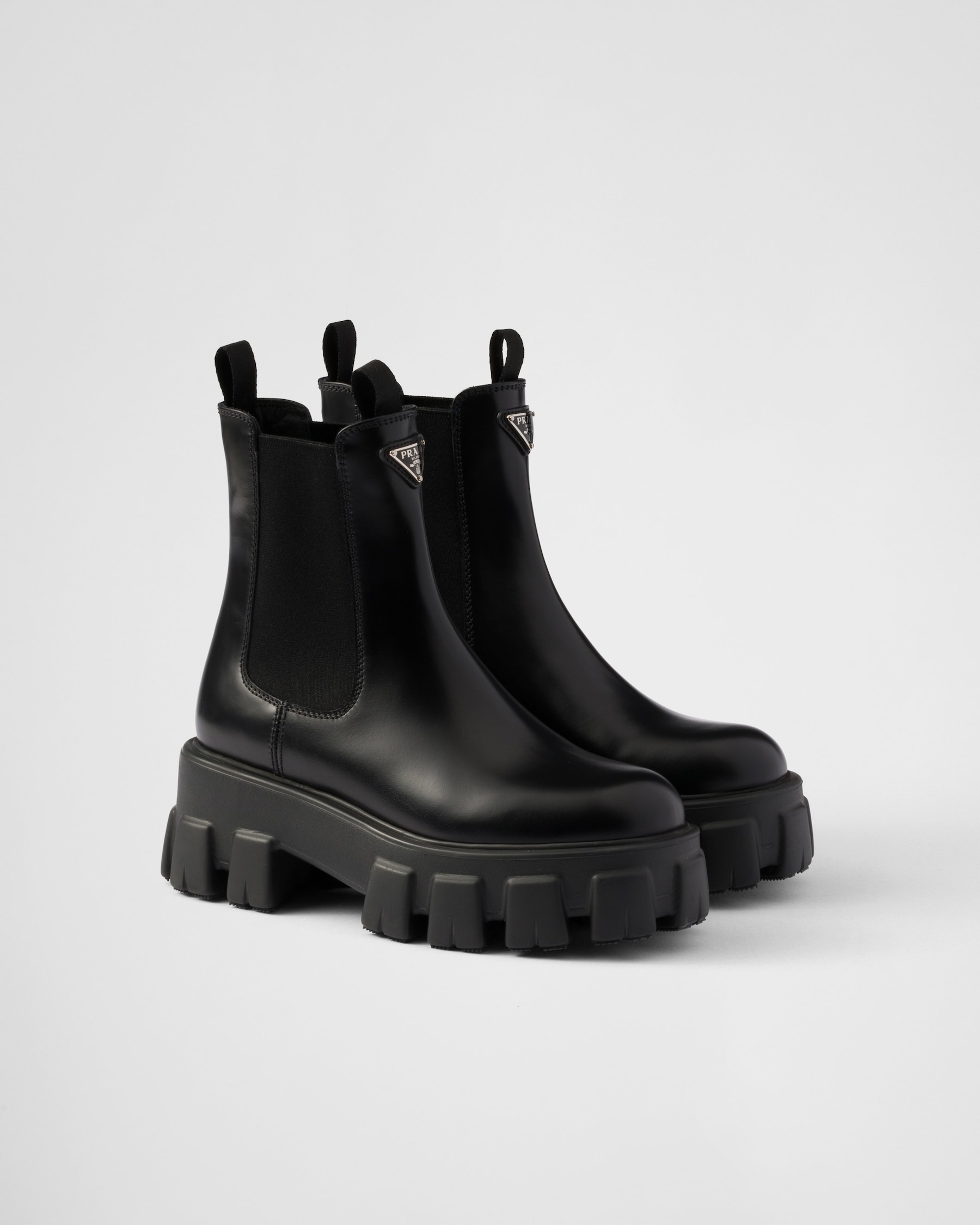 Black Monolith Brushed Leather Chelsea Boots | PRADA - United States
