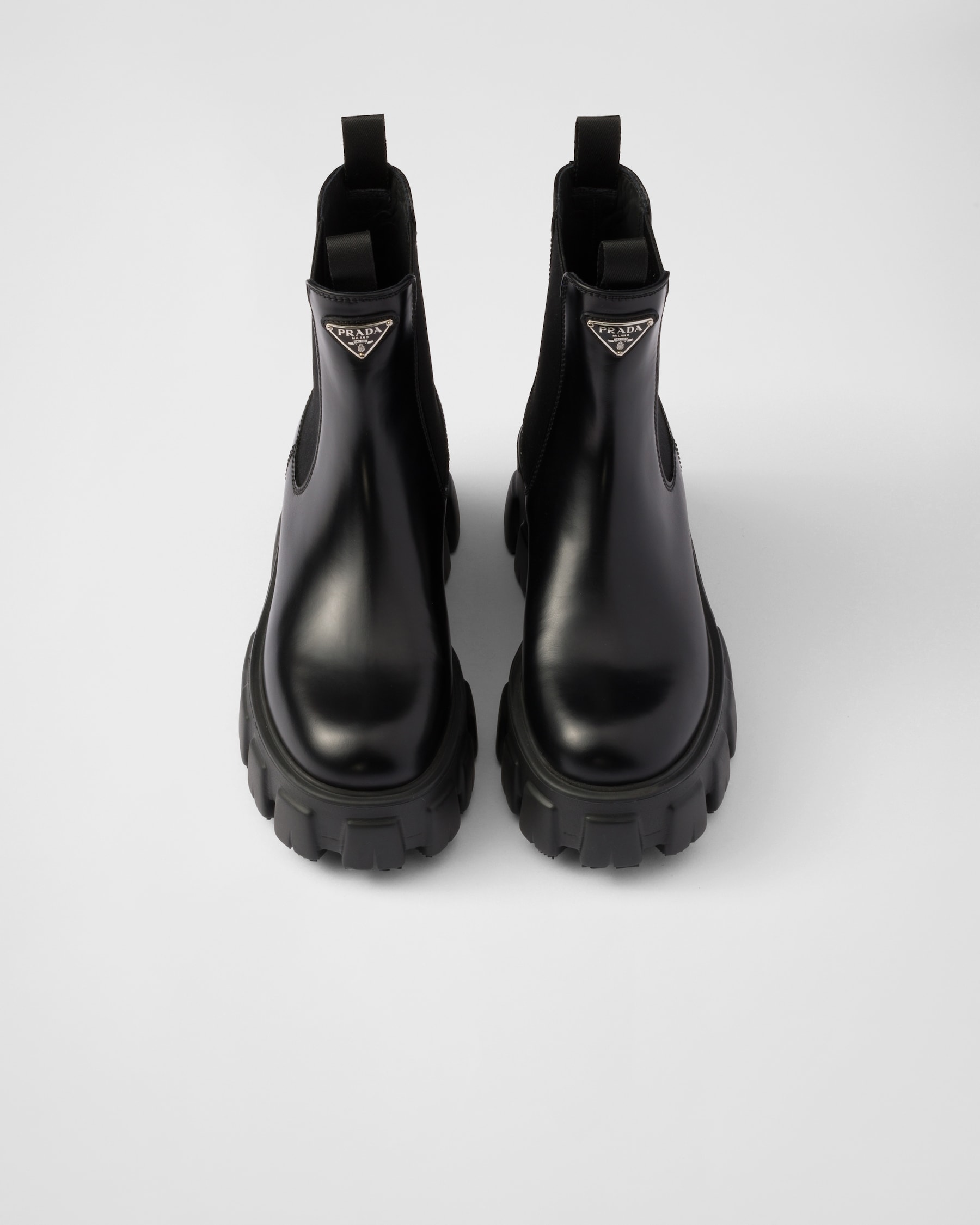 Black Monolith Brushed Leather Chelsea Boots | PRADA