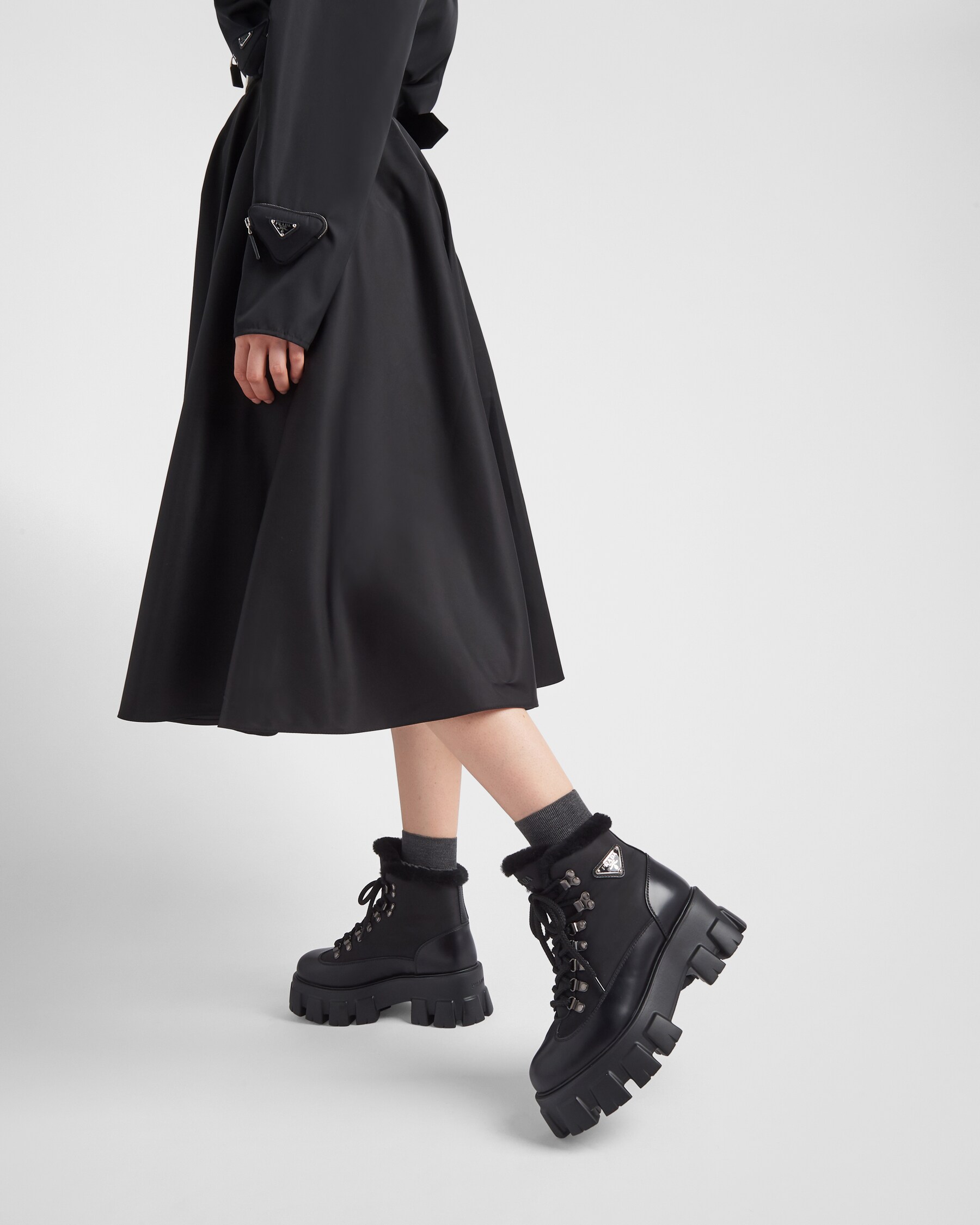 Black Monolith Leather And Re-nylon Booties | PRADA