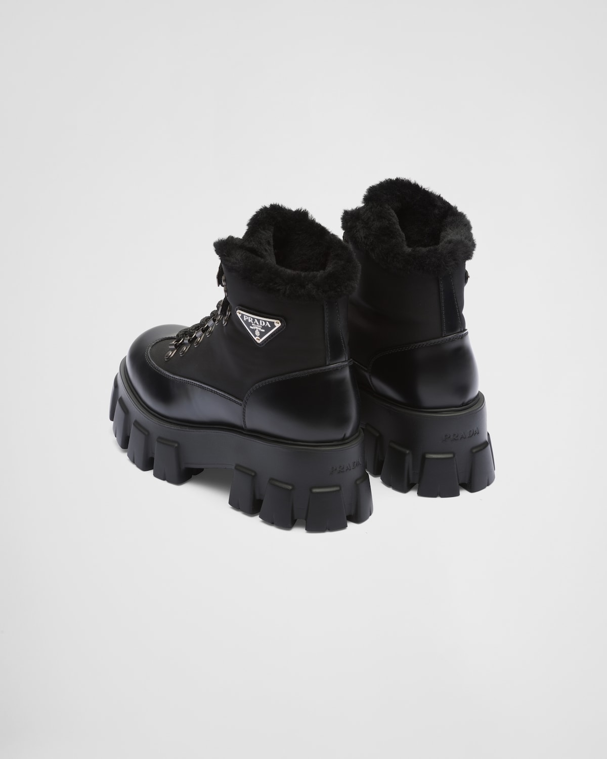 Black Monolith Leather And Re-nylon Booties | PRADA