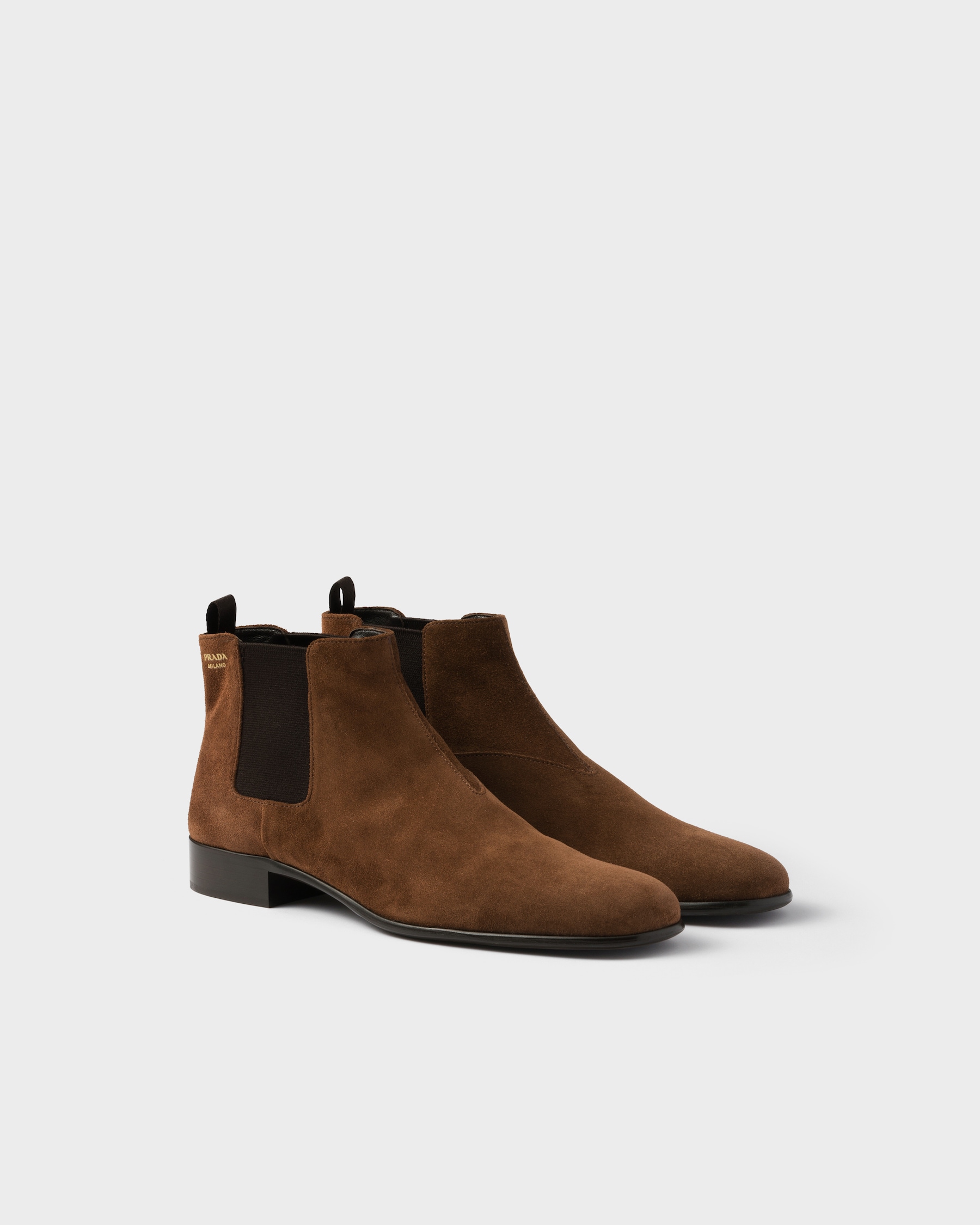 Cocoa Brown Suede Booties | PRADA