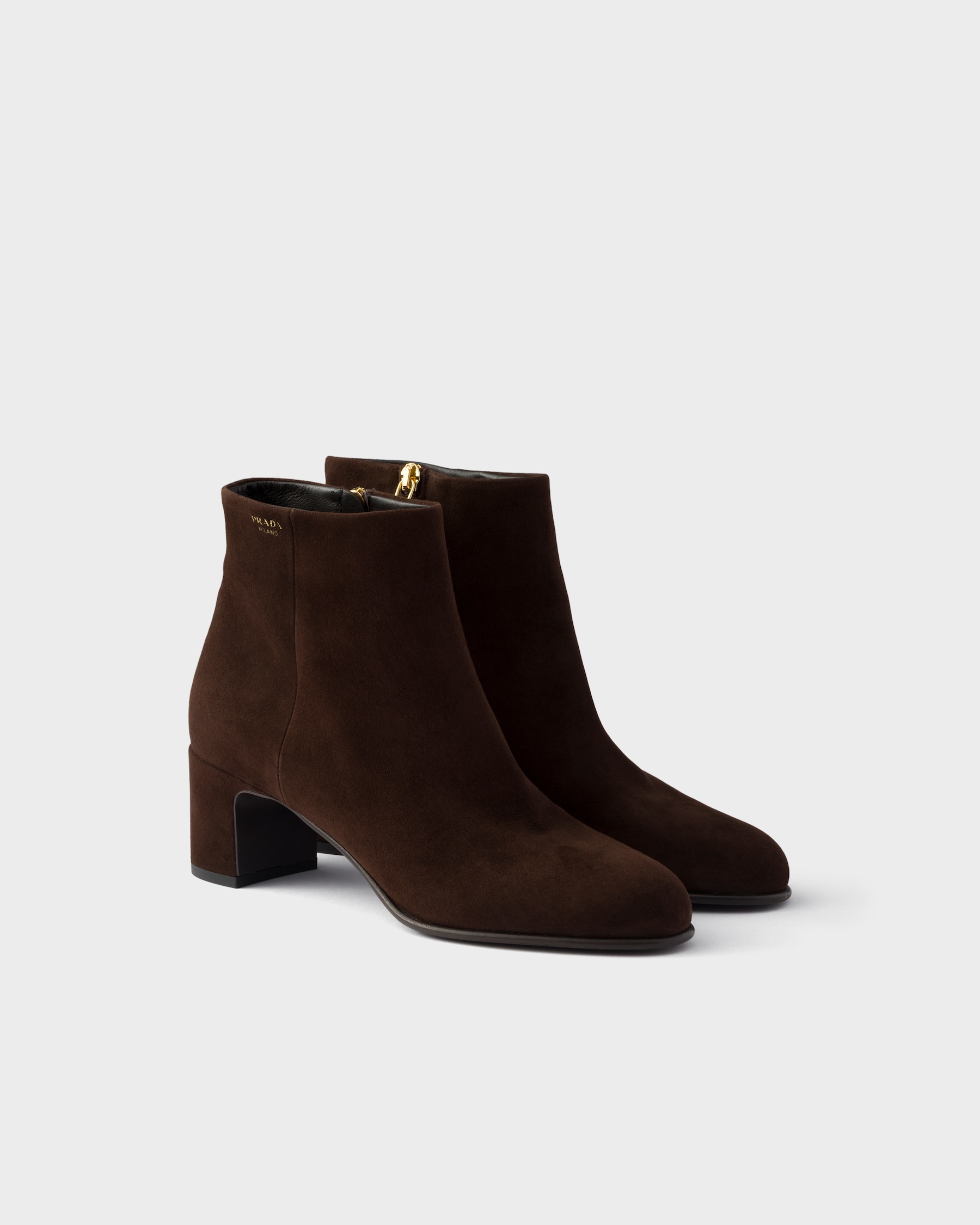 Dark Brown Suede Booties | PRADA