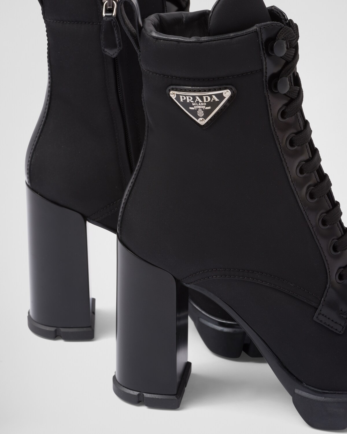 Black Brushed Leather And Re-nylon Booties | PRADA