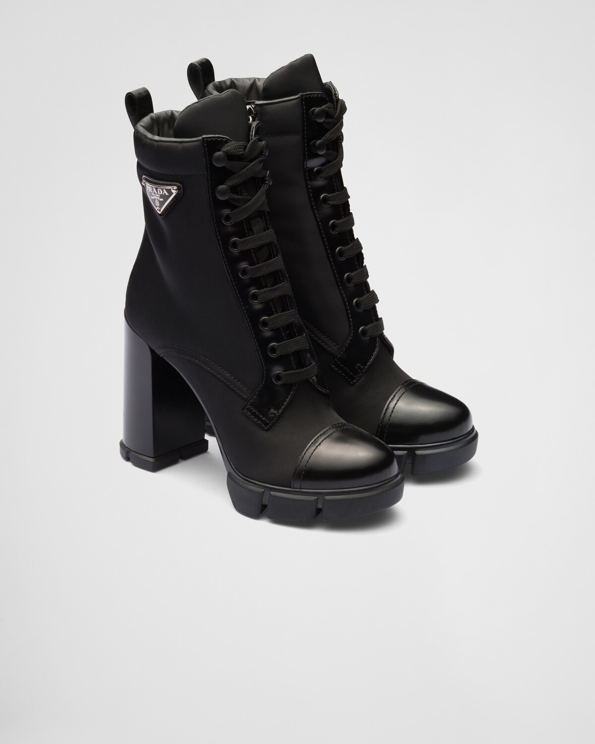 Black Brushed Leather And Re-nylon Booties | PRADA