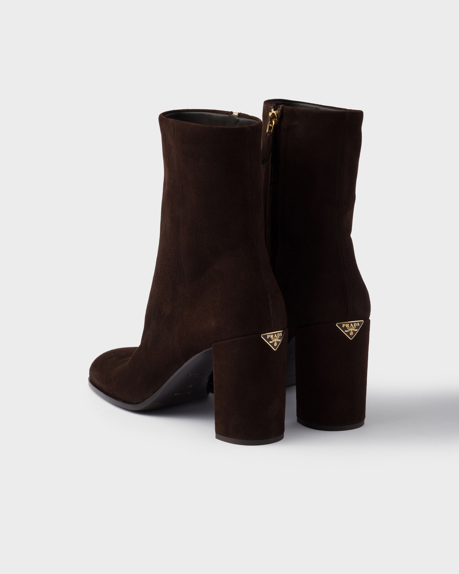 Dark Brown Suede Booties | PRADA - United States