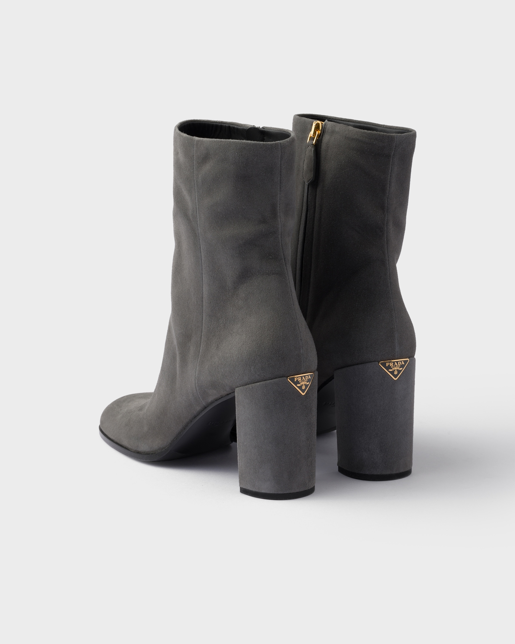 Fog Gray Suede Booties | PRADA