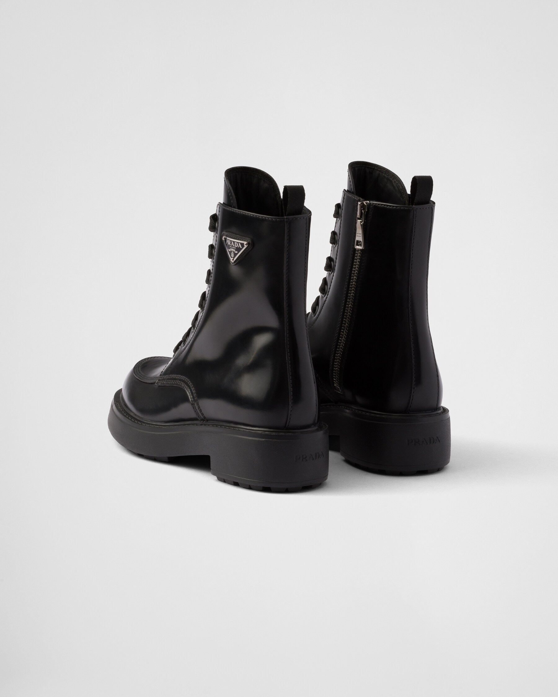 Black Brushed Leather Boots | PRADA