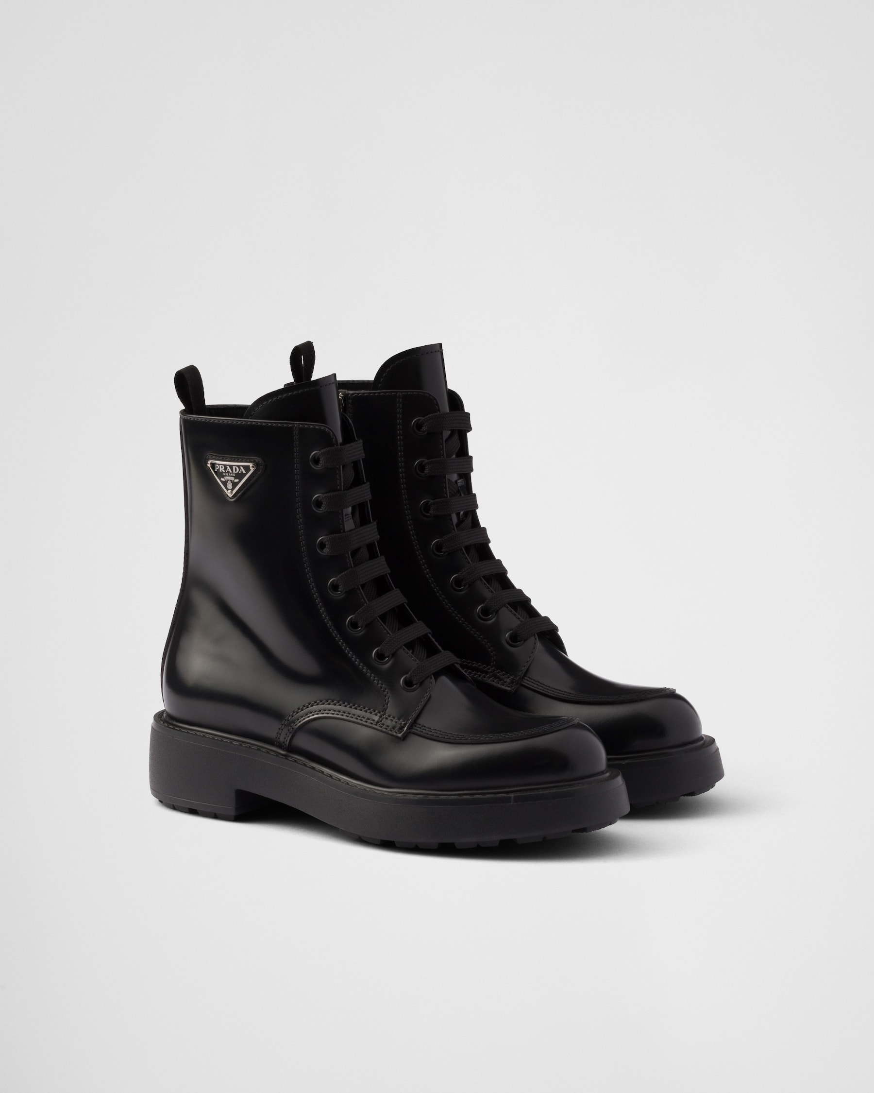 Black Brushed Leather Boots | PRADA