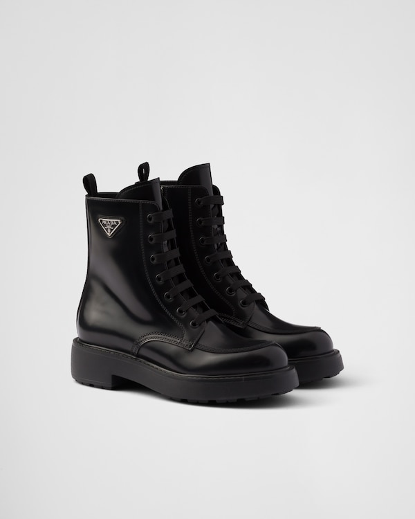 Black Brushed Leather Boots | PRADA