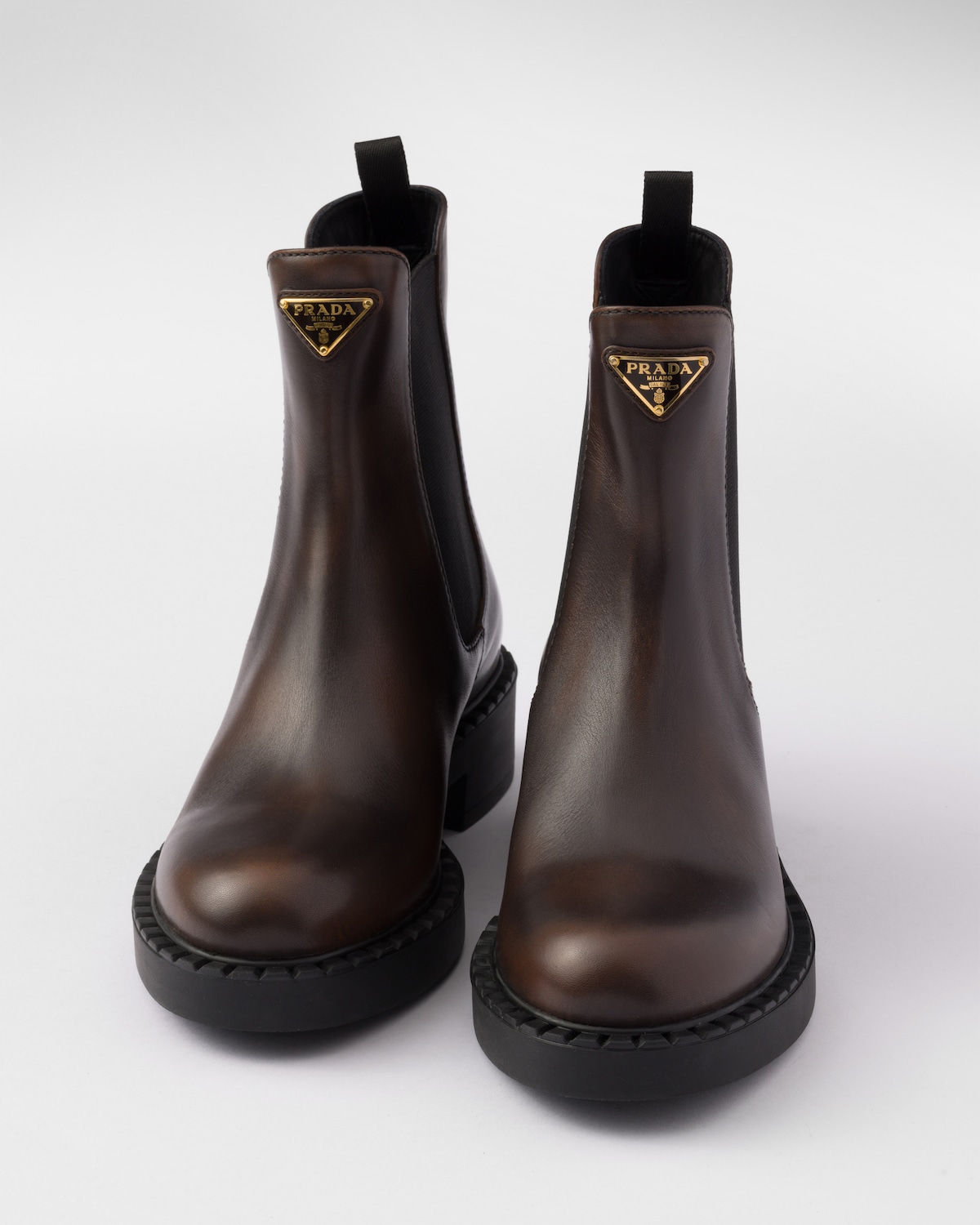 Dark Brown Leather Chelsea Boots | PRADA