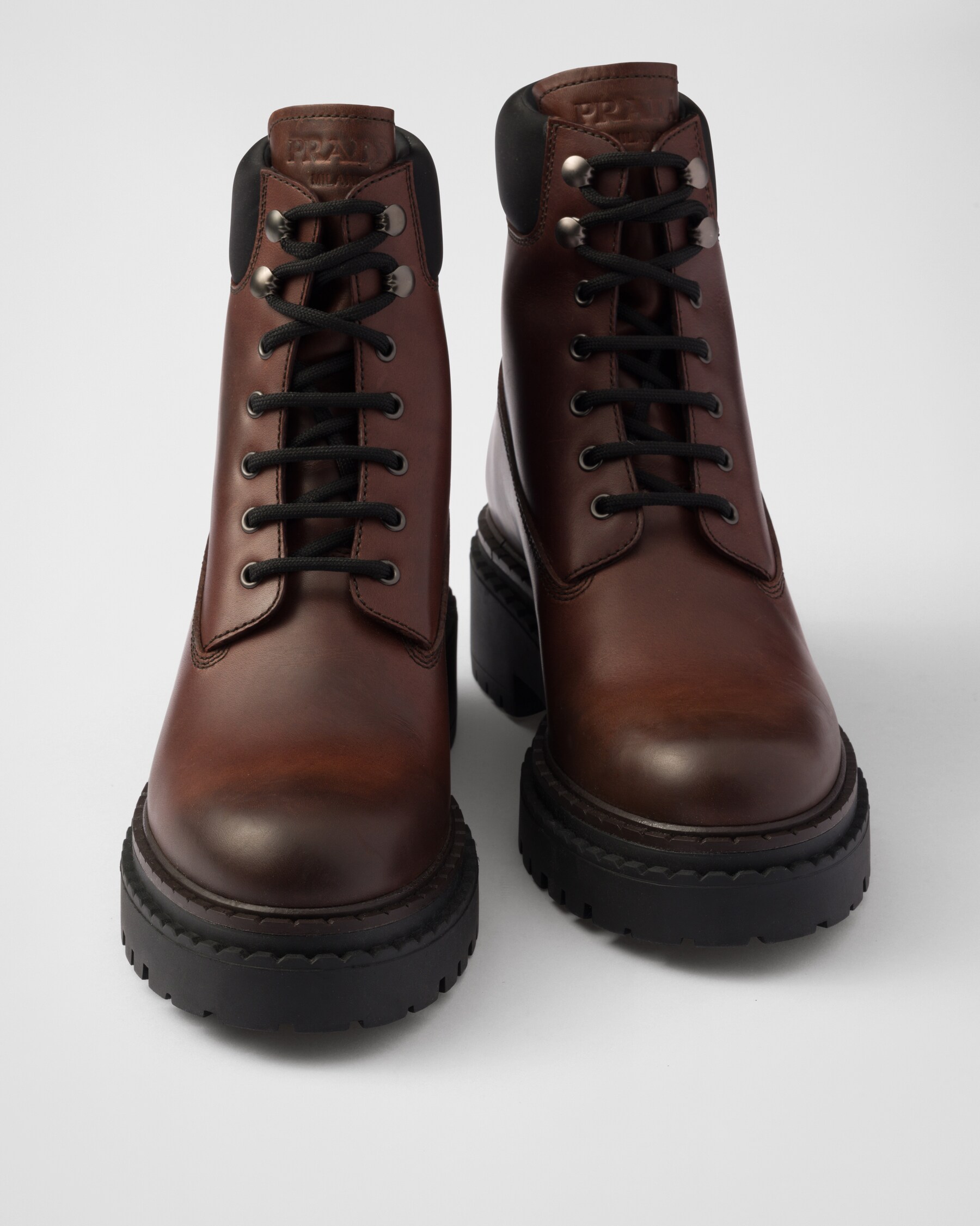 Ebony Leather And Re-nylon Booties | PRADA