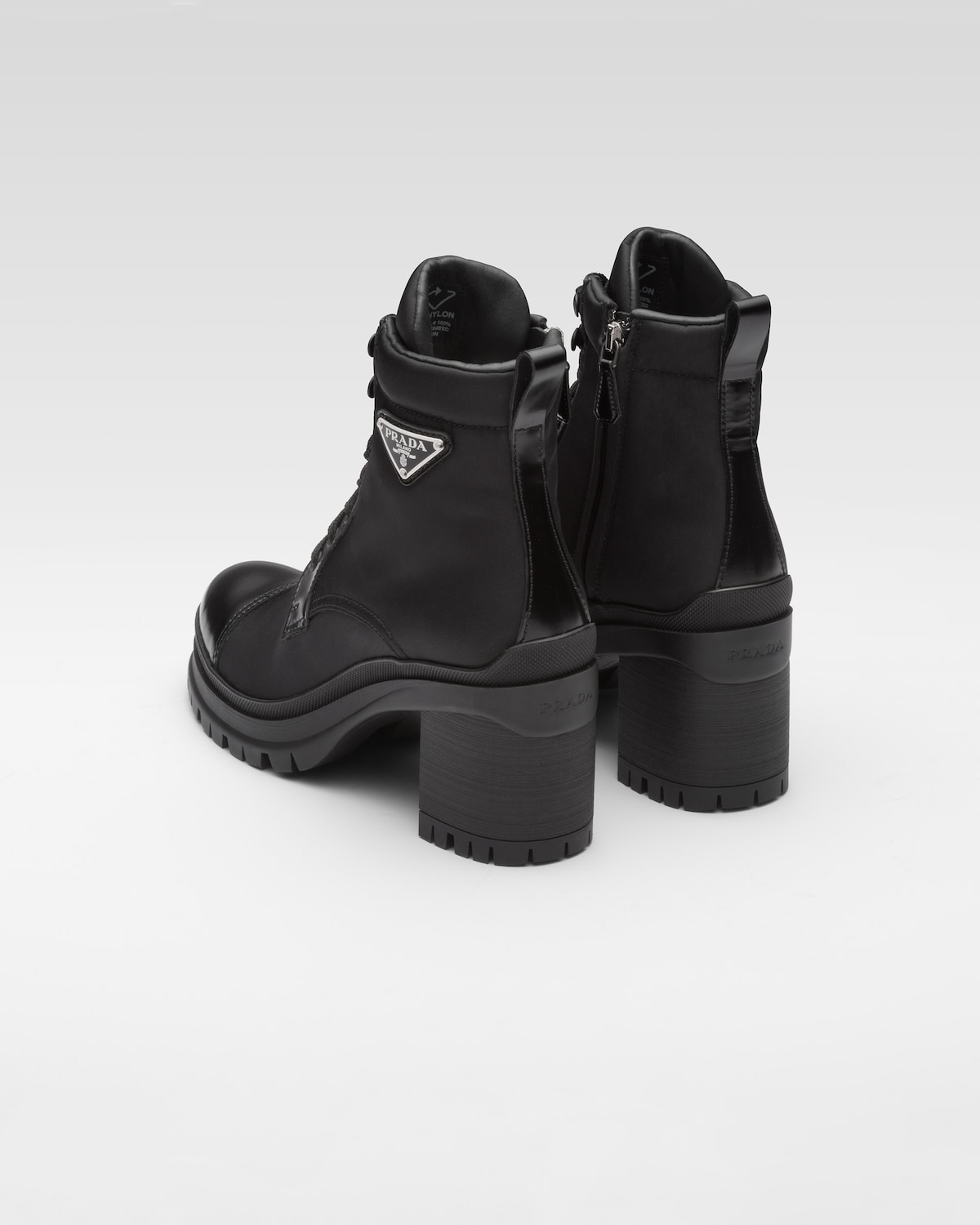 Black Brushed Leather And Re-nylon Laced Booties | PRADA